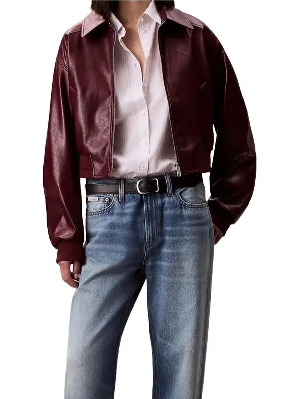 Calvin Klein Zip-up Leather Bomber Jacket - Deep Carmine