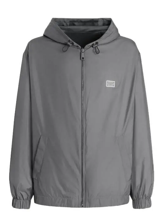 Dolce & Gabbana Zip-up Hooded Sports Jacket With Logo Plaque - Grey