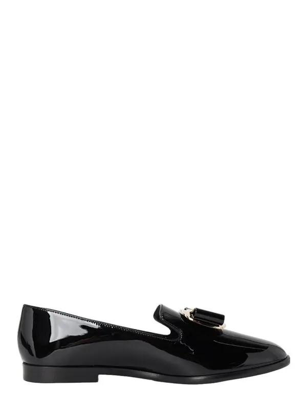 FERRAGAMO Patent Leather Loafers With Gancini Detail - Black