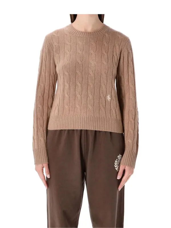 SPORTY  RICH Sporty & Rich Cable-knit Cropped Sweater - Camel