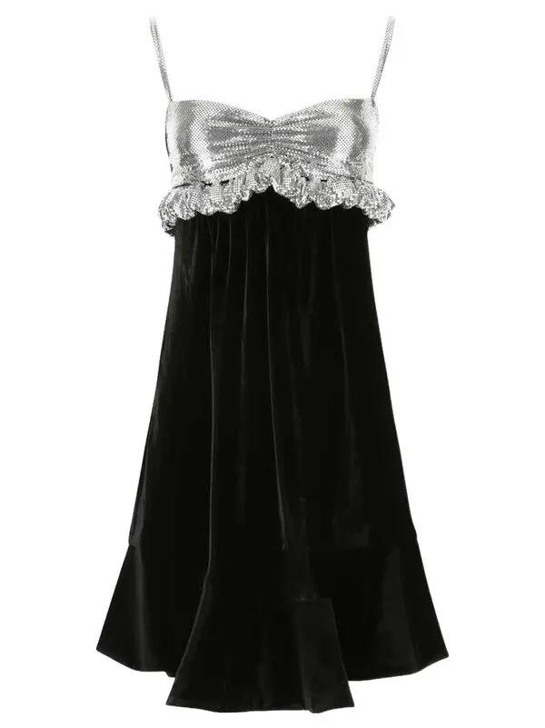 Rabanne Two-toned Chainmail Velvet Mini Dress - Black