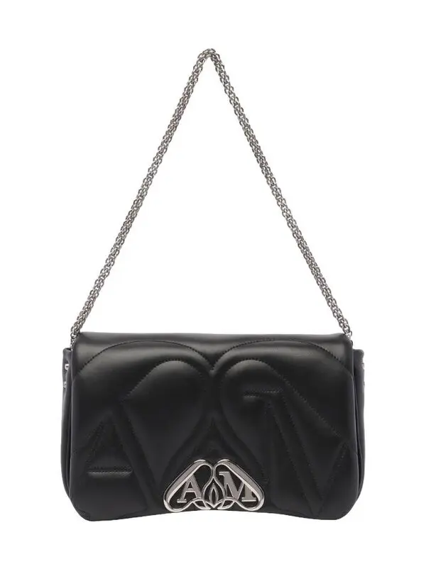 Alexander McQueen Seal Logo Plaque Small Shoulder Bag - Black