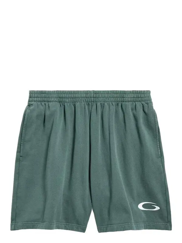 Balenciaga Basketball Sweat Shorts With Embroidered Loop Sports Icon - Dark Green/light Gray