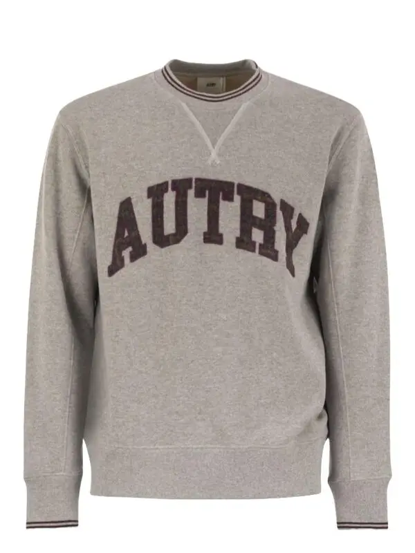 AUTRY Contrast Logo Crew Neck Sweater - Gray
