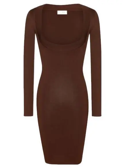 Saint Laurent Long-sleeved Knitted Dress - Brown