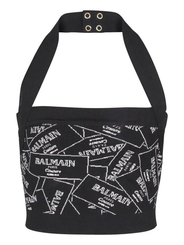 Balmain Logo Detailed Cropped Top - Black