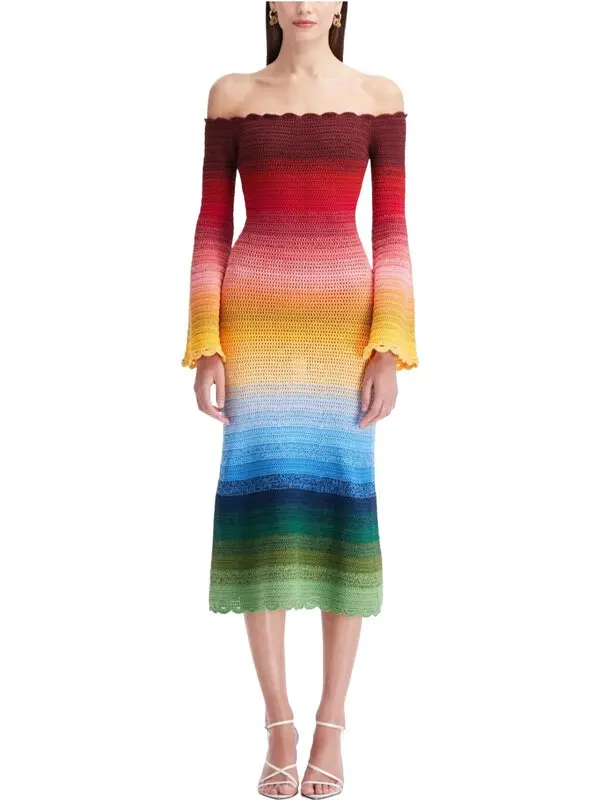 Oscar De La Renta Strapless Crochet Dress With Trumpet Sleeves - Multicolor