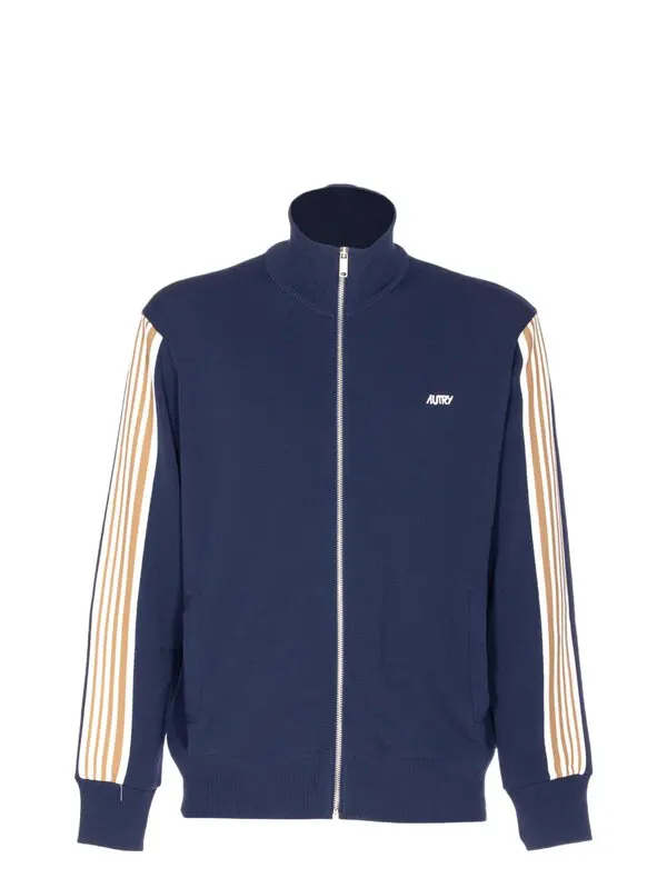 AUTRY Stripe-detail Zip-up Sweatshirt - Navy