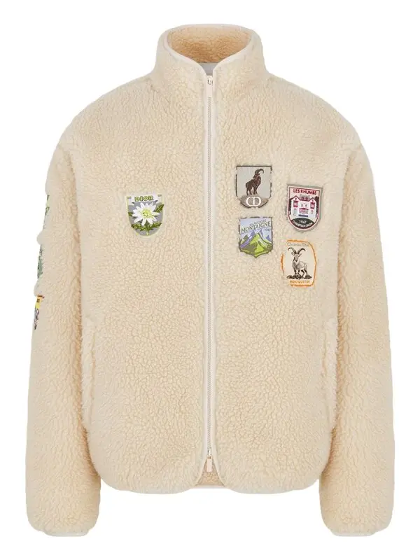 Dior Fleece Zip-up Jacket With Embroidered Patches - Ivory
