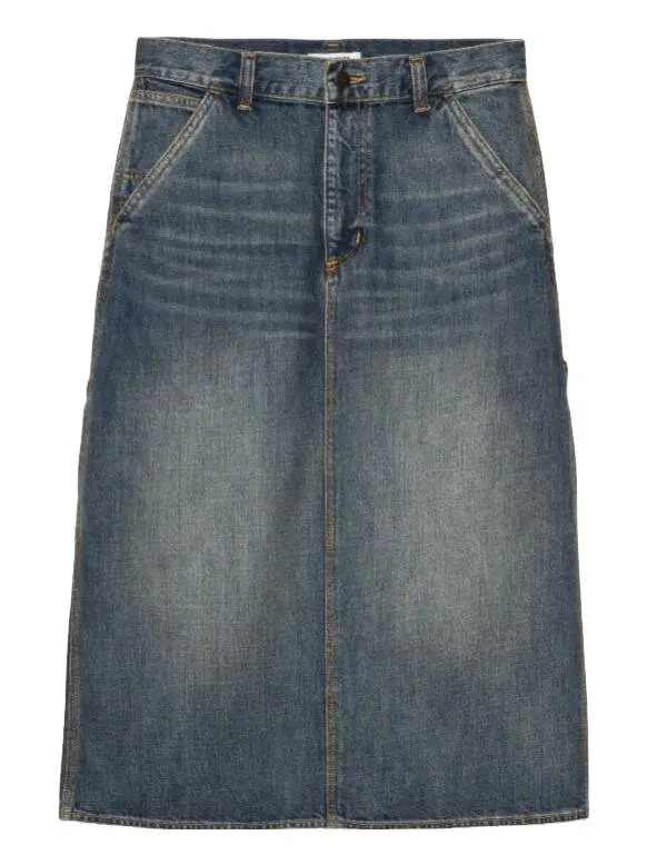 Carhartt Work In Progress Single Knee Denim Skirt - Blue, Worn Washed