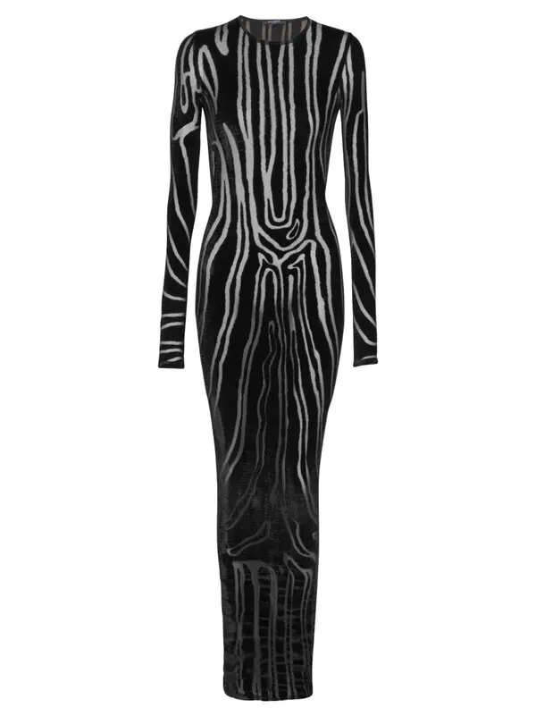 Balmain Long Zebra-print Velvet Dress - Black