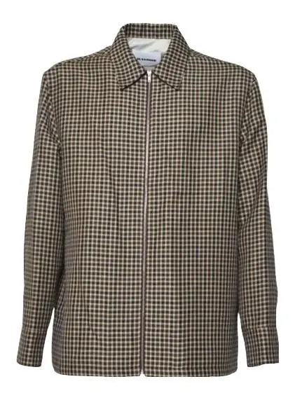 JIL SANDER Gingham-pattern Zip-up Shirt - Gray