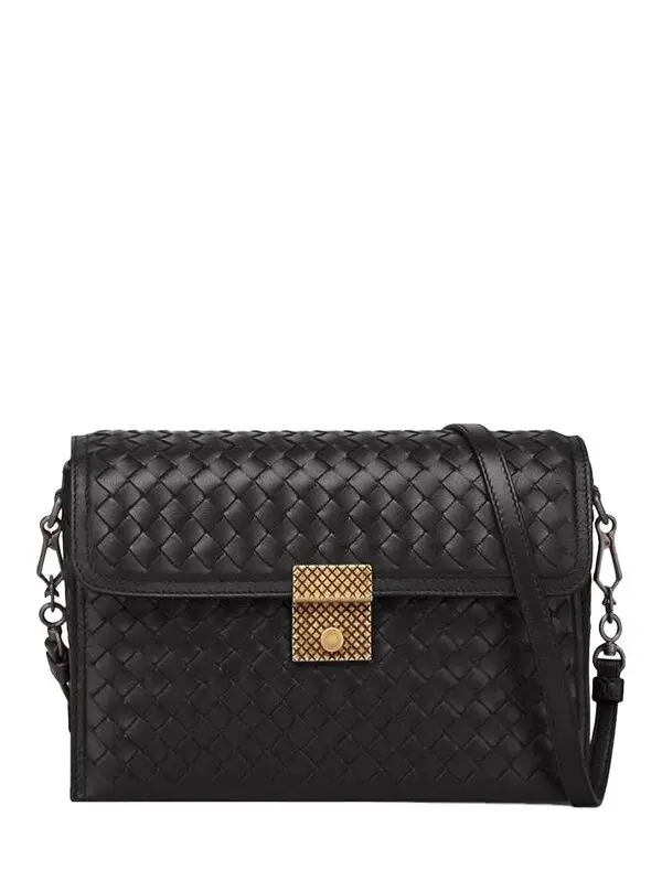 Bottega Veneta Woven Shoulder Bag With Clasp - Black