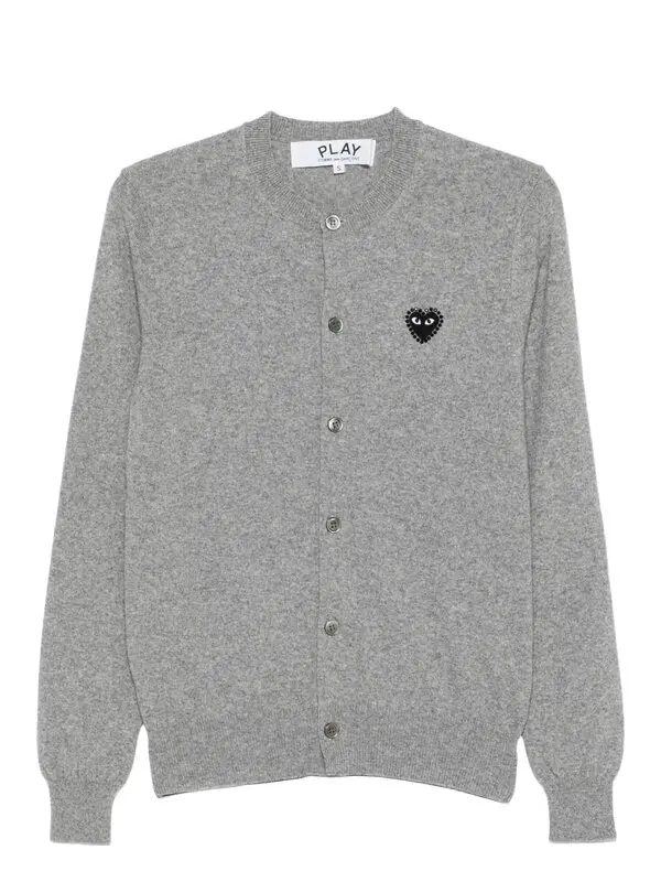 Play Comme Des Garcon Logo Patch Crewneck Cardigan - Grey