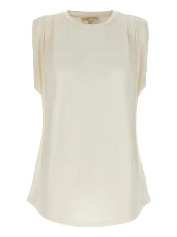 Michael Kors Sleeveless Crewneck Pleated Top - White