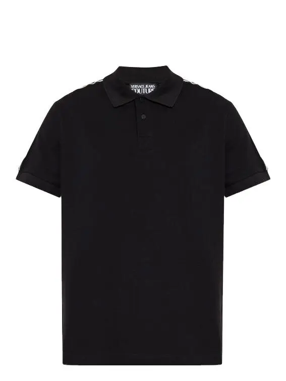 Versace Logo Tape Short Sleeved Polo Shirt - Black