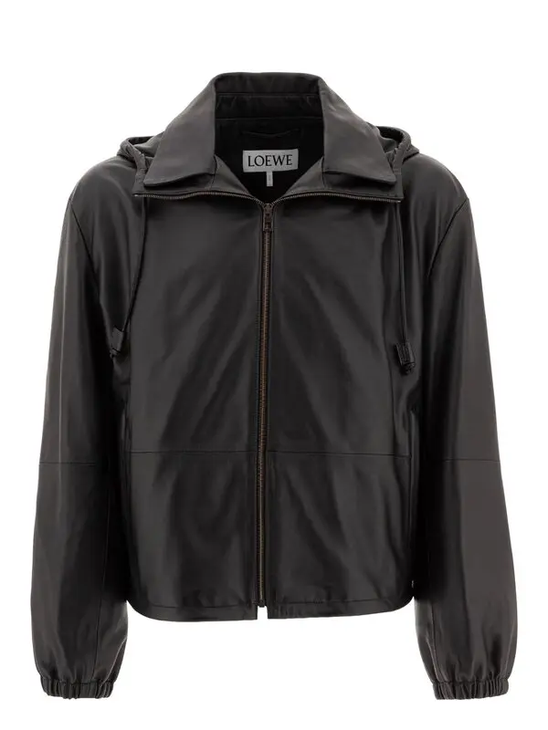 Loewe Long-sleeved Leather Hooded Jacket - Black