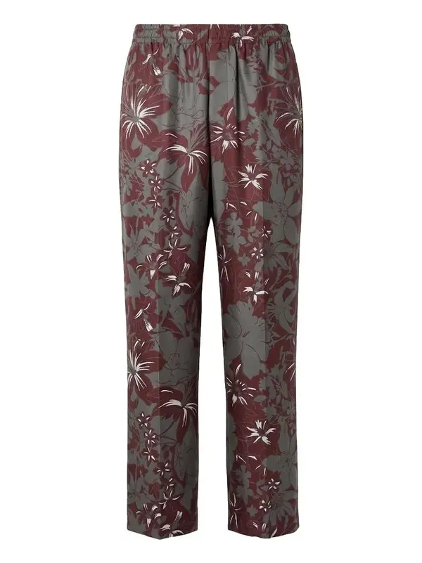 Gucci Printed Silk Twill Pants - Dark Grey And Brown