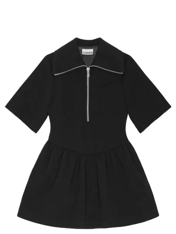GANNI Bonded Crepe Mini Dress With Zip Fastening - Black