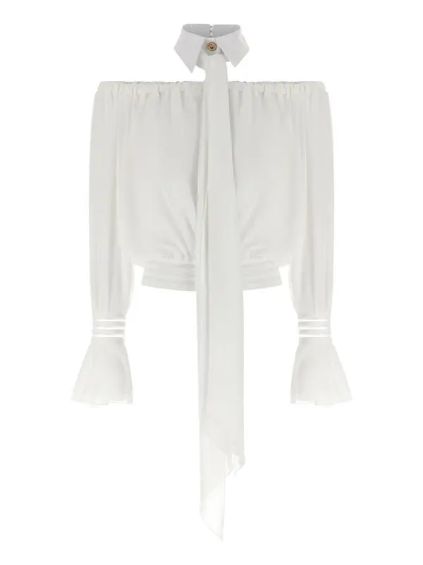 Elisabetta Franchi Off-the-shoulder Ruffle Sleeve Blouse - White