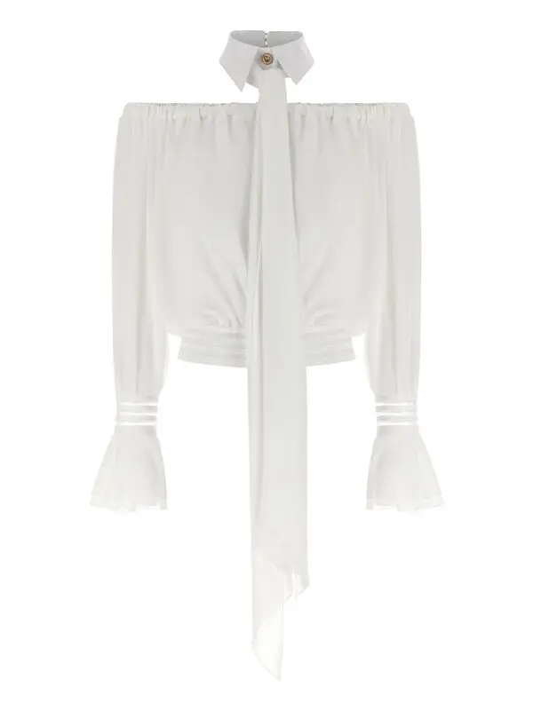 Elisabetta Franchi Off-the-shoulder Ruffle Sleeve Blouse - White