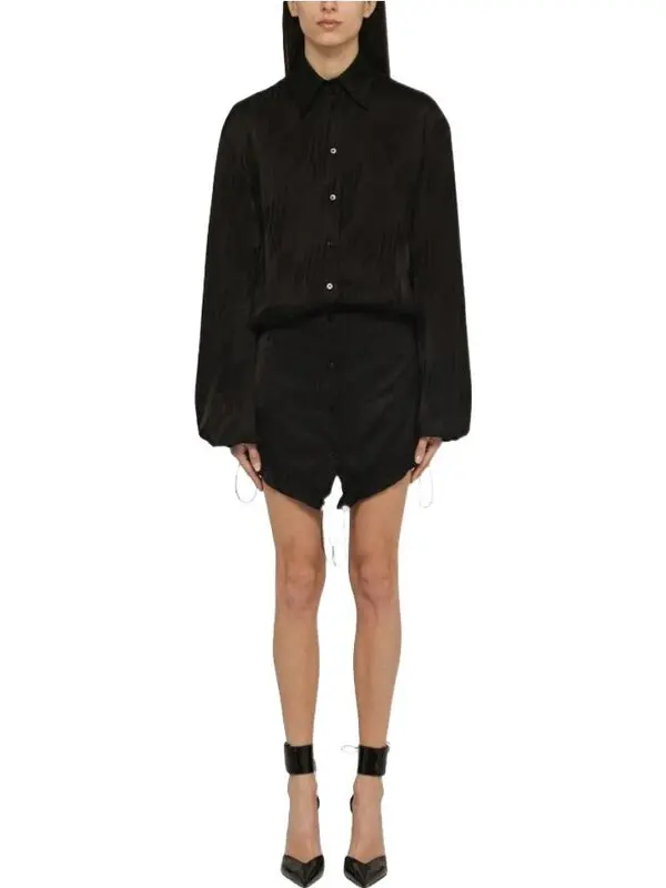Attico The Drawstring Hem Mini Satin Dress - Black