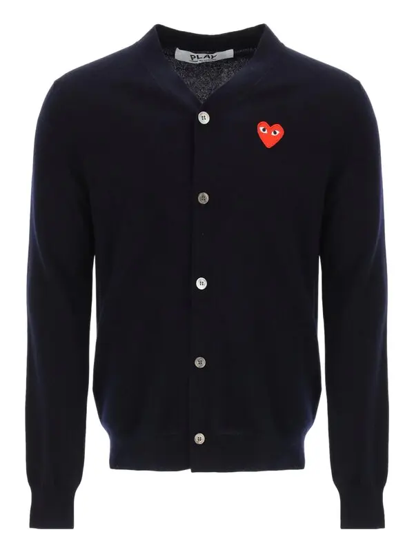 Play Comme Des Garcon Iconic Patch Buttoned Cardigan - Black