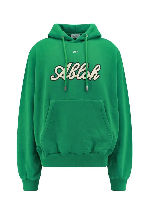 Off-White Logo Printed Drawstring Hoodie - Green