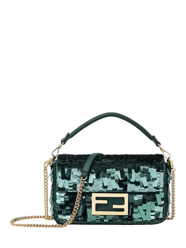 Fendi Sequin Embellished Baguette Mini Tote Bag - Green