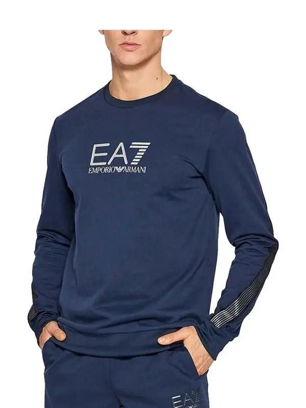 EA7 Navy Logo Printed Hoodie - Blue