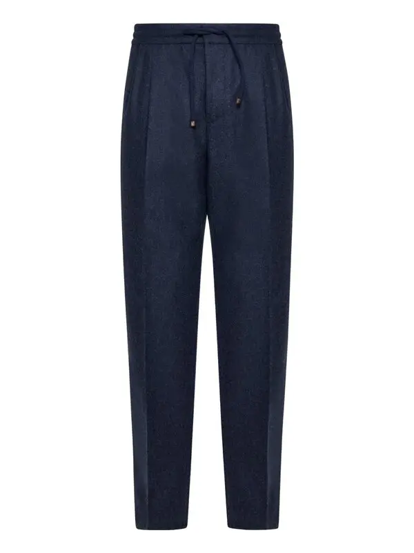 Brunello Cucinelli Pleated Drawstring Waist Pants - Dark Blue