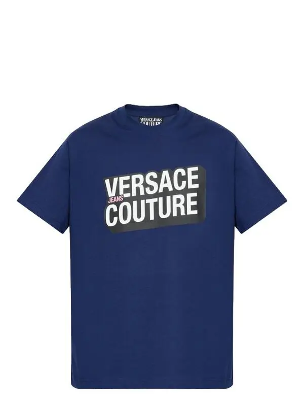 Versace Logo Printed Crewneck T-shirt - Blue