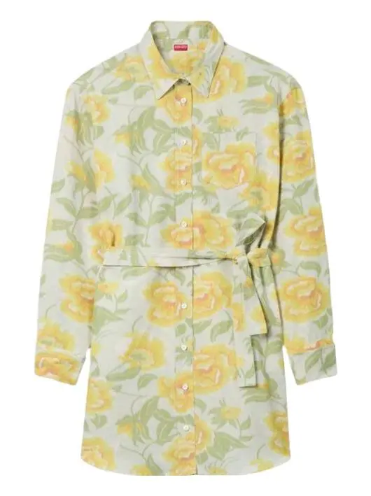 Kenzo Peonies Kimono Sleeved Shirt Dress - Nude