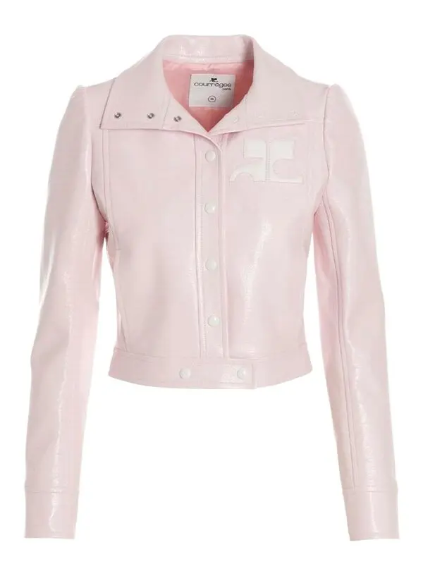 COURREGES Courrèges Cropped Vinyl Jacket With Logo Detail - Pink