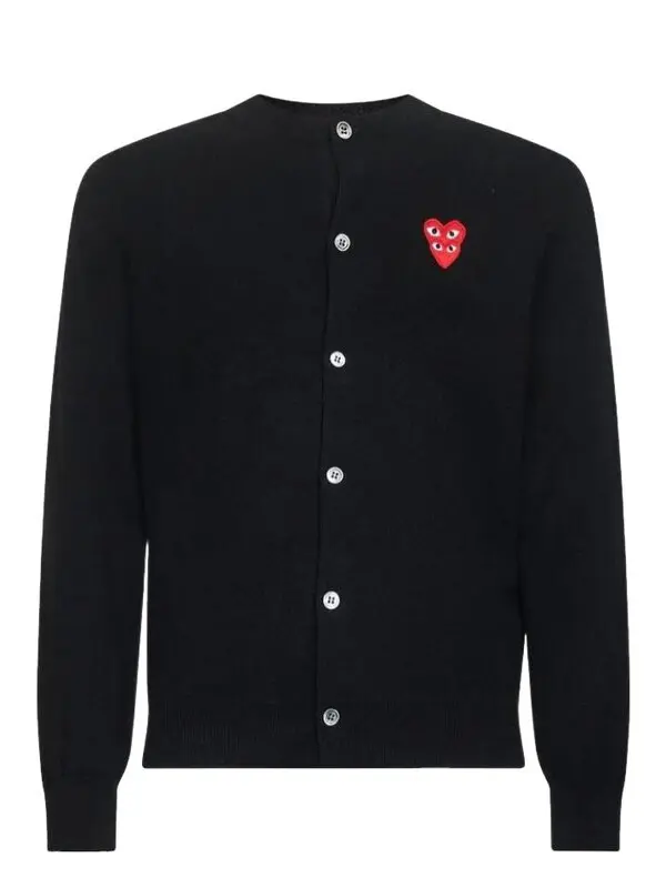 Play Comme Des Garcon Heart-patch Knitted Cardigan - Black