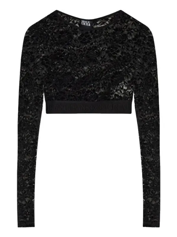 Versace Long-sleeved Lace Cropped Top - Black