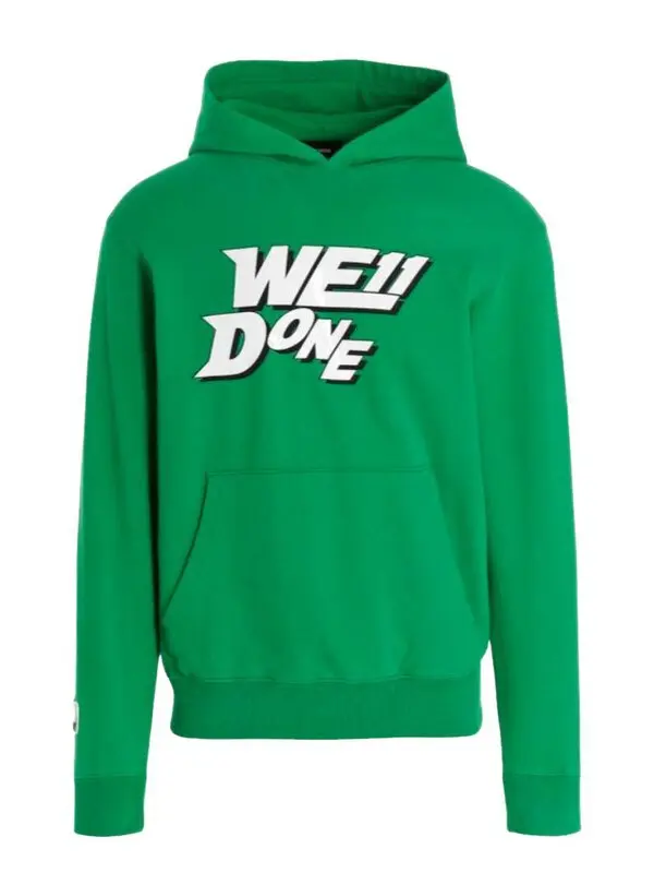 We11Done Logo Print Oversized Hoodie - Green