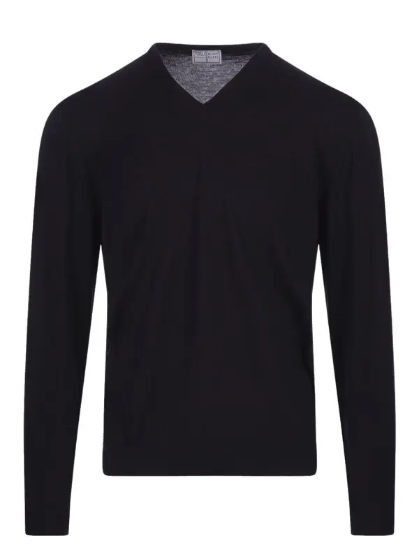 Fedeli Long-sleeved V-neck Sweater - Black