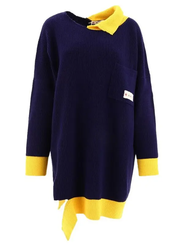Marni Color-block Knitted Dress With Logo Patch - Black