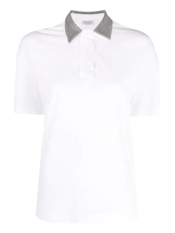 Brunello Cucinelli Stud Embellished Short-sleeved Polo Shirt - White