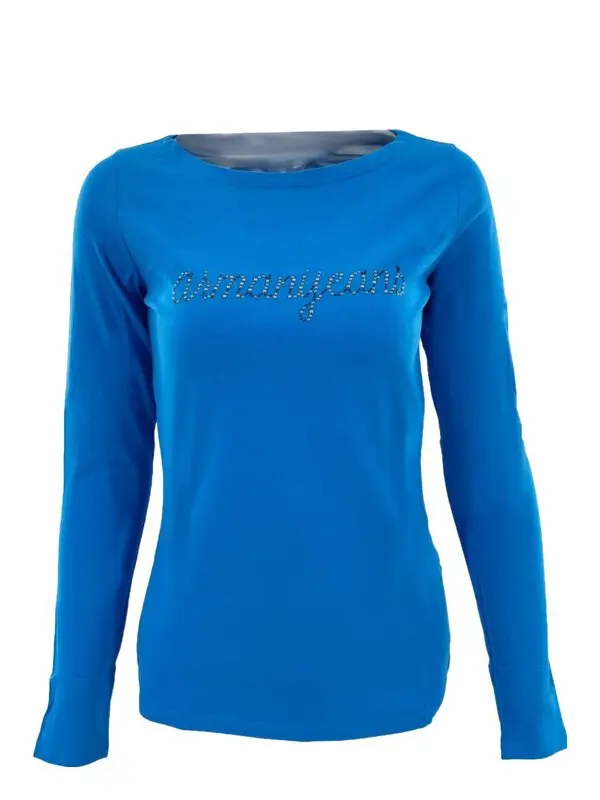 Emporio Armani Embellished Logo Long Sleeve T-shirt - Blue