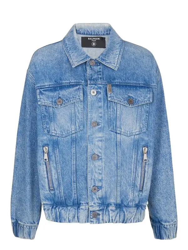 Balmain Denim Jacket With Classic Collar And Silver Metal Zippers - Blue