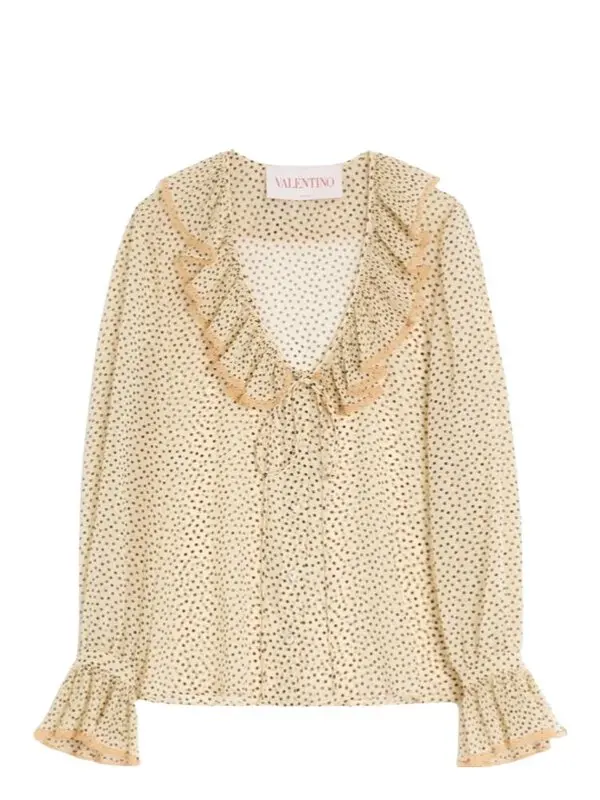 Valentino Garavani Plusdepois Print Georgette Shirt With Pleated Detail - Birch/black