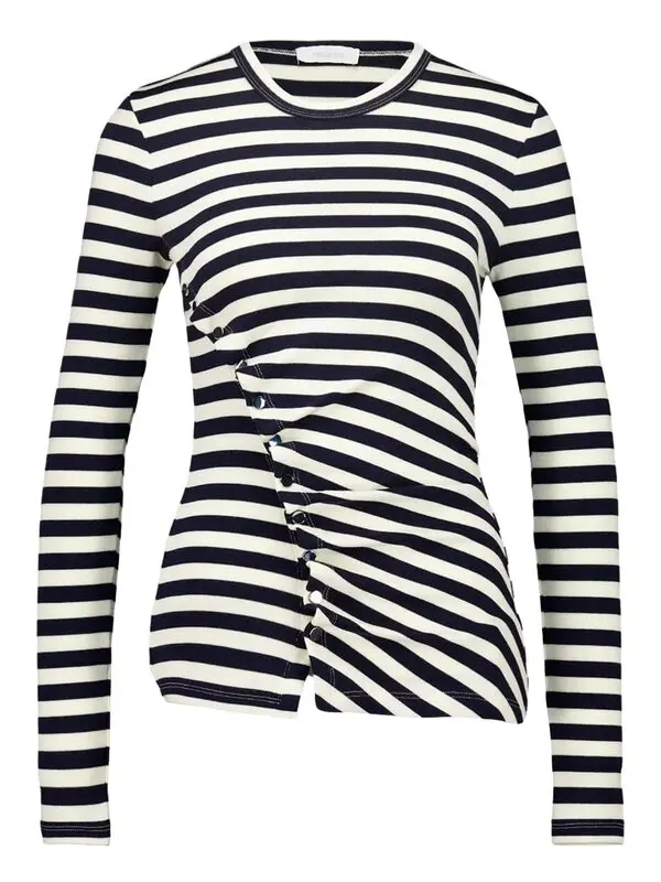 Rabanne Striped Asymmetric Button Detail Long Sleeve Top - Black