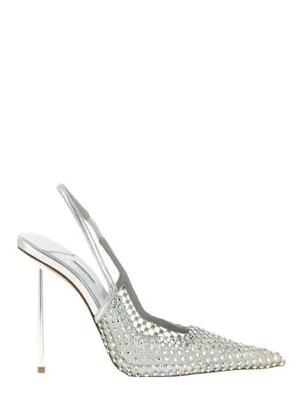 LE SILLA Gilda Embellished Mesh Slingback Pumps - Silver