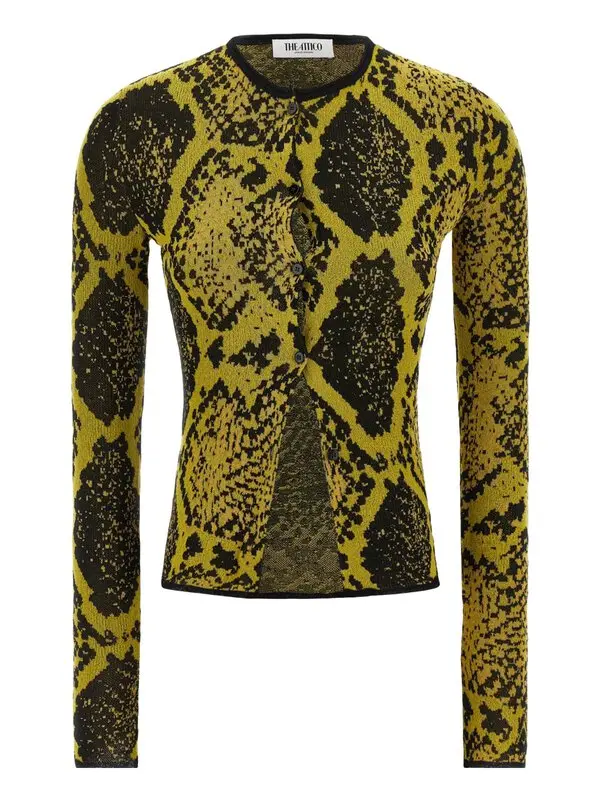 Attico Long Sleeve Round Neck Cardigan - Yellow