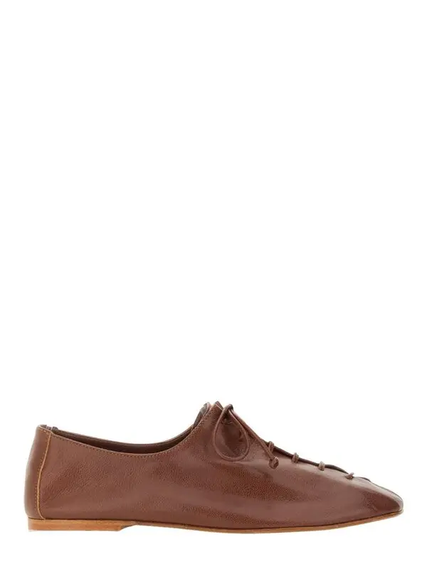 Hereu Artisan Lace-up Leather Flats - Brown