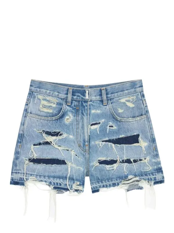 Givenchy Mini Distressed Denim Shorts - Medium Blue