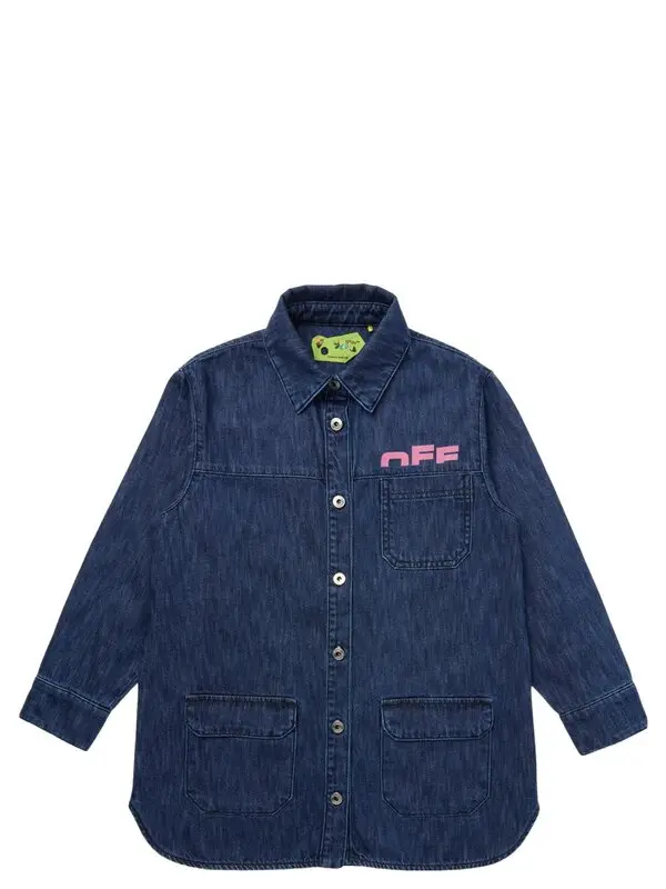 Off-White Logo Denim Shirt Dress - Blue