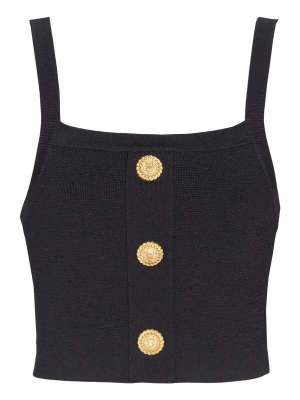 Balmain Knit Bralette Top With Engraved Zipper - Black